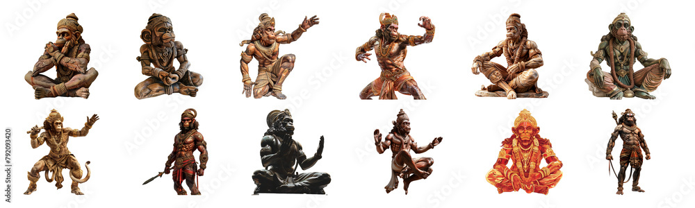 Intricate statues of Lord Hanuman in various poses cut out png on ...