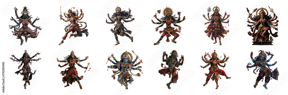 Majestic statues of Goddess Kali in dynamic poses cut out png on ...