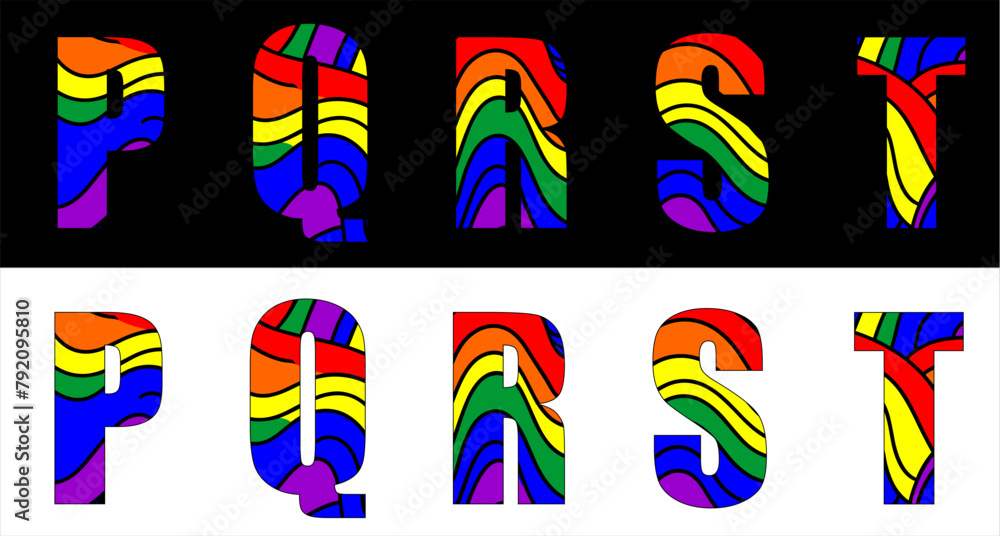 Vector lgbt font on background abstract pattern in rainbow colors. Set ...