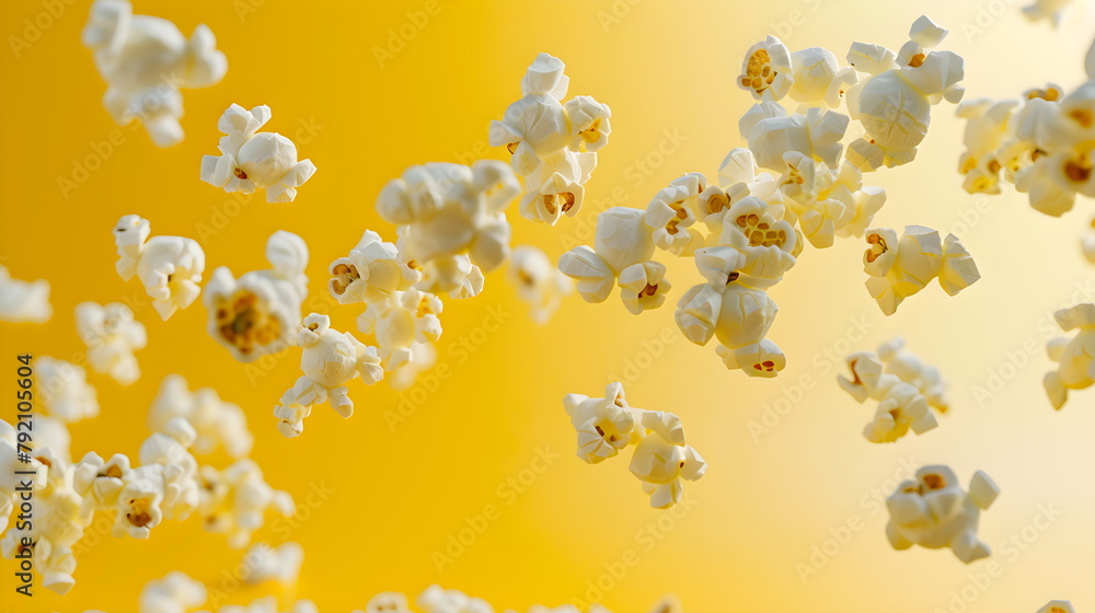 Popcorn on a simple bright yellow background. Realistic background with ...