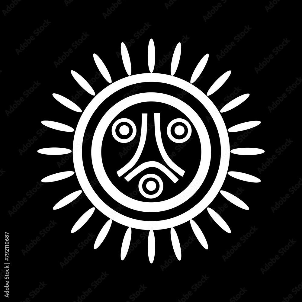 Human face on sun symbol vector illustration isolated. Circle badge ...