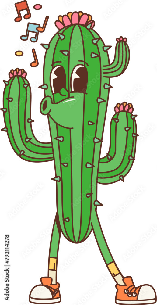 Cartoon retro Mexican cactus succulent groovy character as hippie of ...