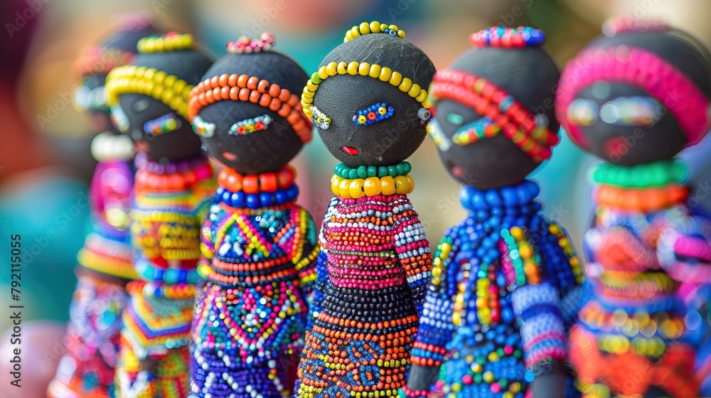 African unique rag dolls in traditional handmade colorful beads and ...