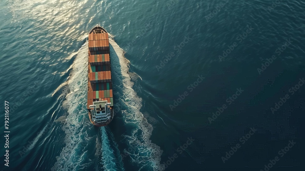 aerial view of container ship navigating vast ocean global freight ...