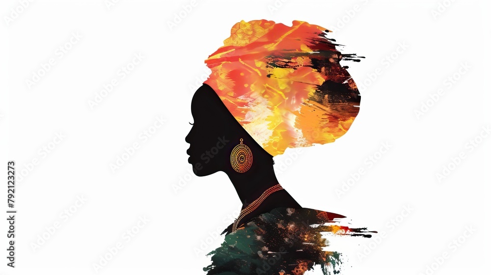 Concept of African woman, face profile silhouette with turban in the ...