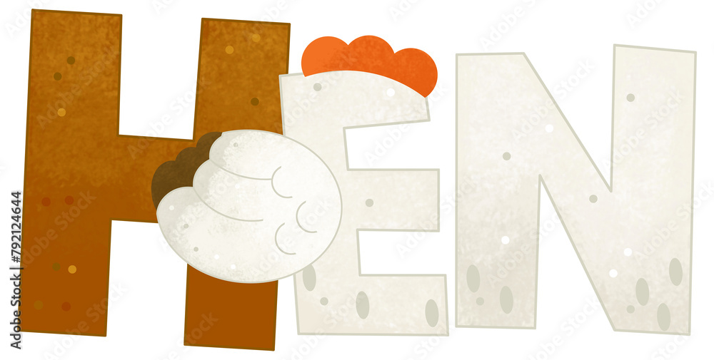 cartoon scene with happy hen chicken poultry farm animal isolated ...