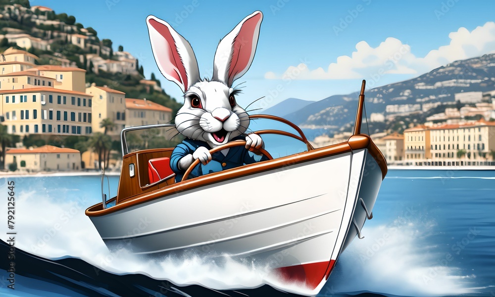 wallpaper for children representing a rabbit piloting a boat, off the ...