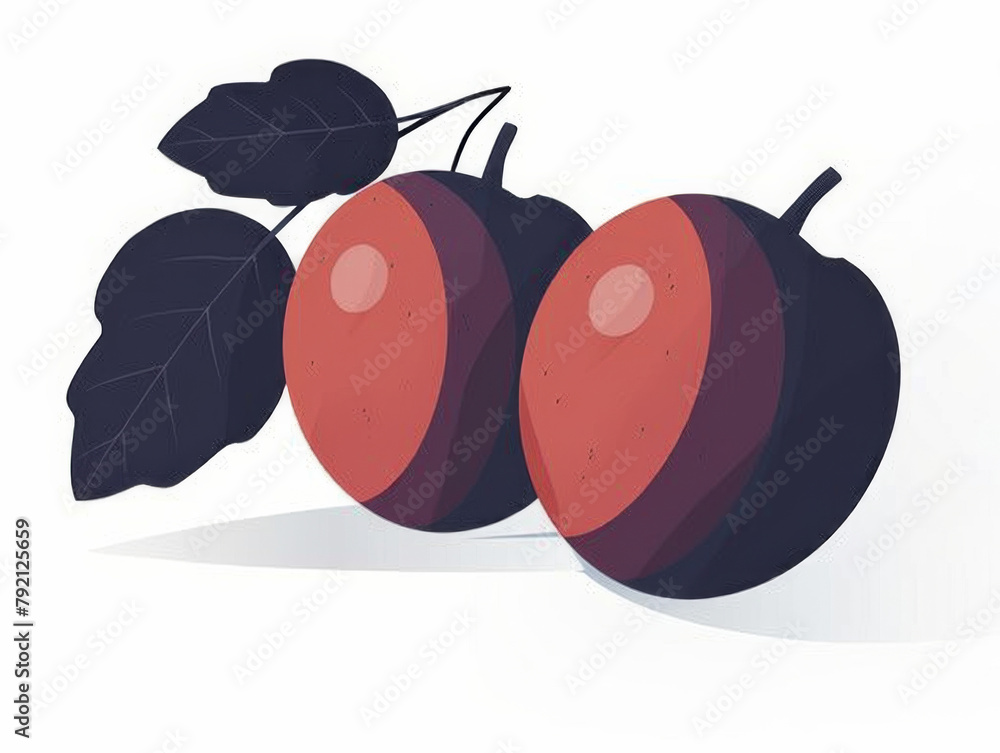Vector illustration of three plums with a leaf isolated on a white ...