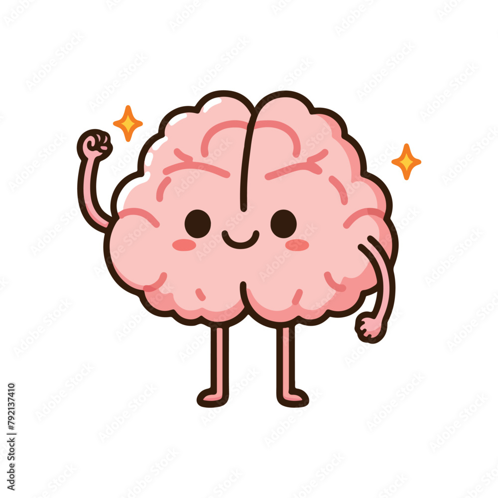 cute healthy brain cartoon character kawaii vector illustration ...