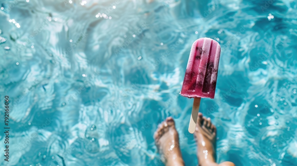 Popsicle held over pool water with toes in background Stock ...