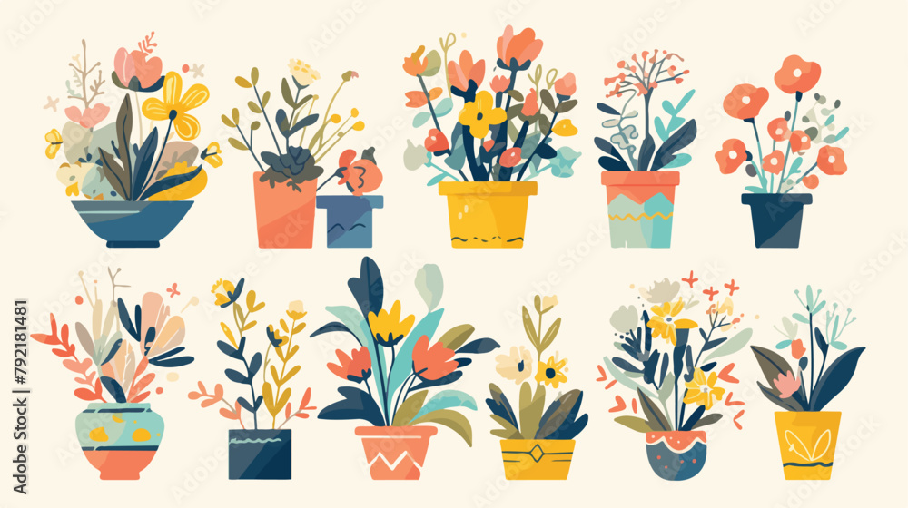 Rustic Flower Pots Clipart 2d flat cartoon vactor i Stock Vector ...