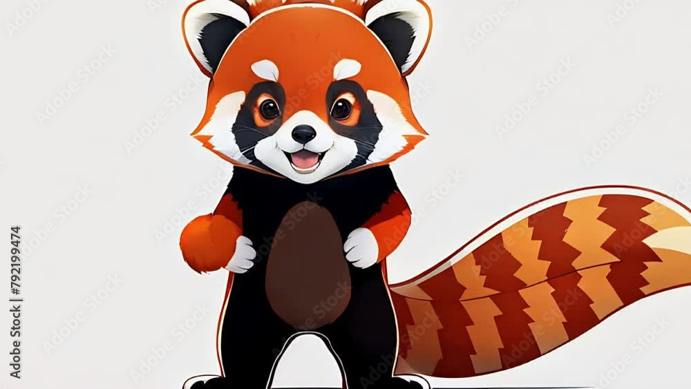Cartoon style red panda standing like a human white background in the ...