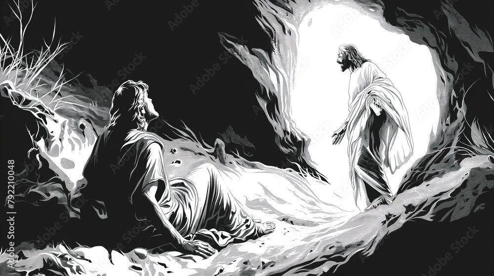 Captivating black and white illustration of Jesus Christ's resurrection ...