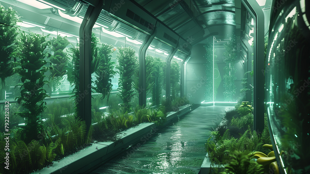 Algae farm producing biofuel. Healthy and sustainable growth of seaweed ...