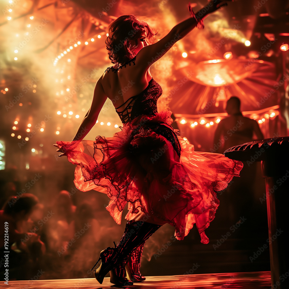 Moulin rouge girl dancing on a table, full body pose, dancing big scene ...