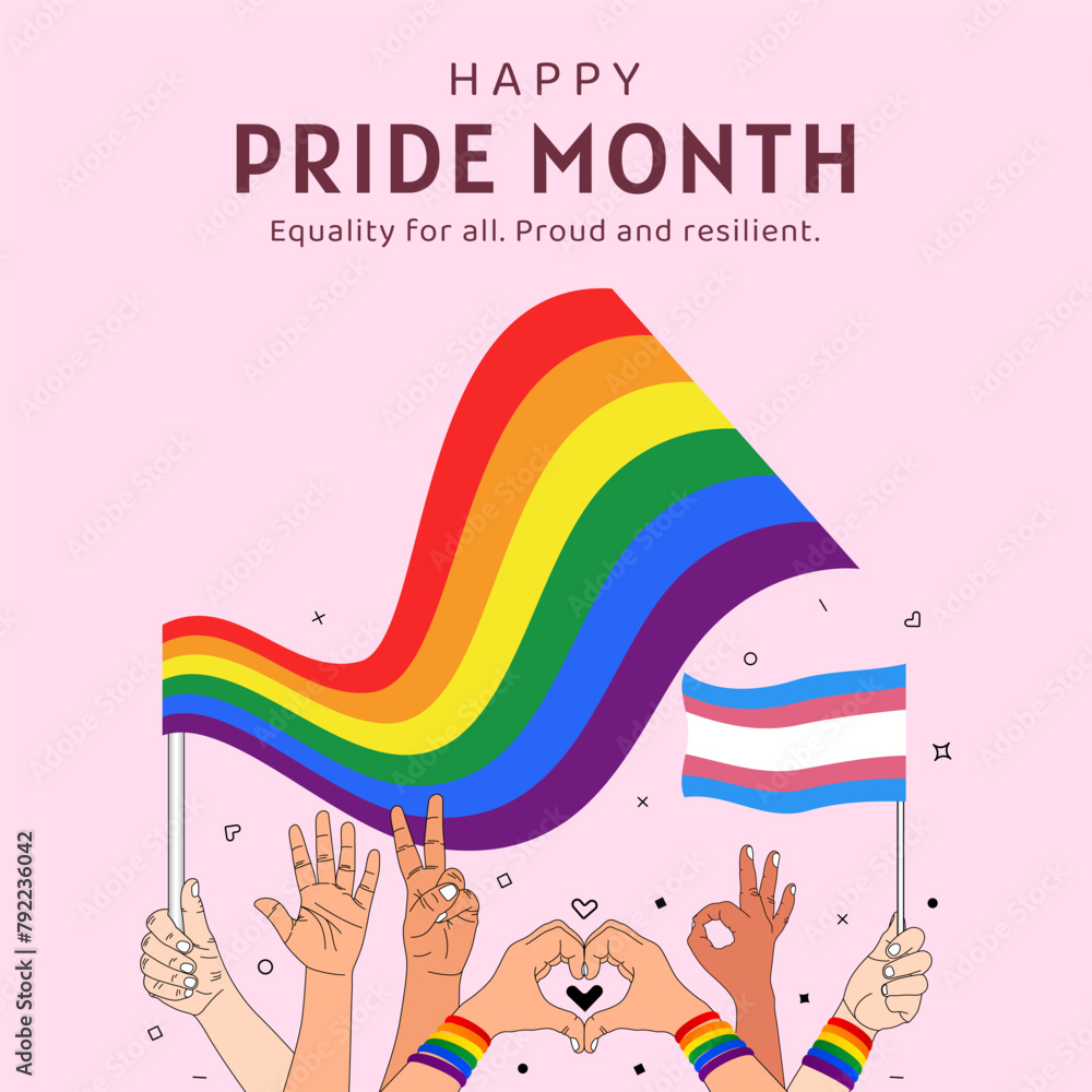 pride month celebration squre banner design with illustration of hand ...