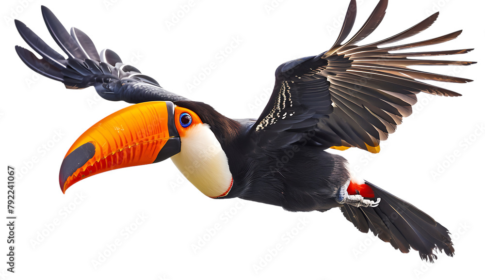 Stunning flying toucan in the Amazon rainforest, white background Stock ...