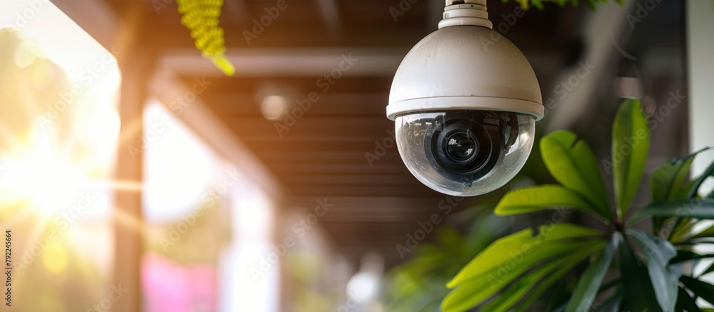 Overhead, a suspended camera is attached to the ceiling, capturing wide ...