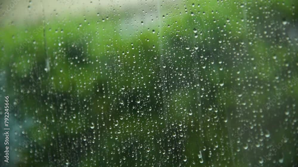 Raindrop on window green background aqua bubble texture. rainfall water ...