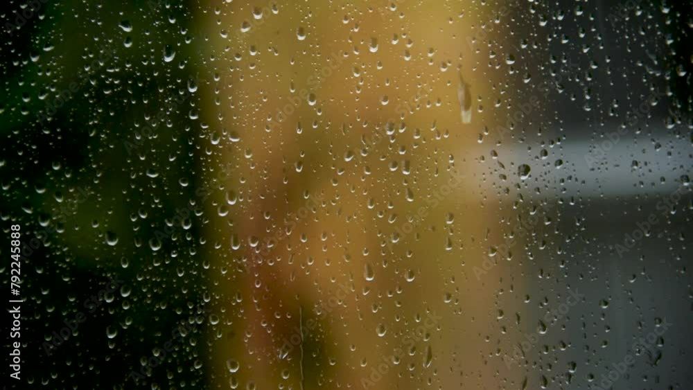 Raindrop on window green background aqua bubble texture. rainfall water ...