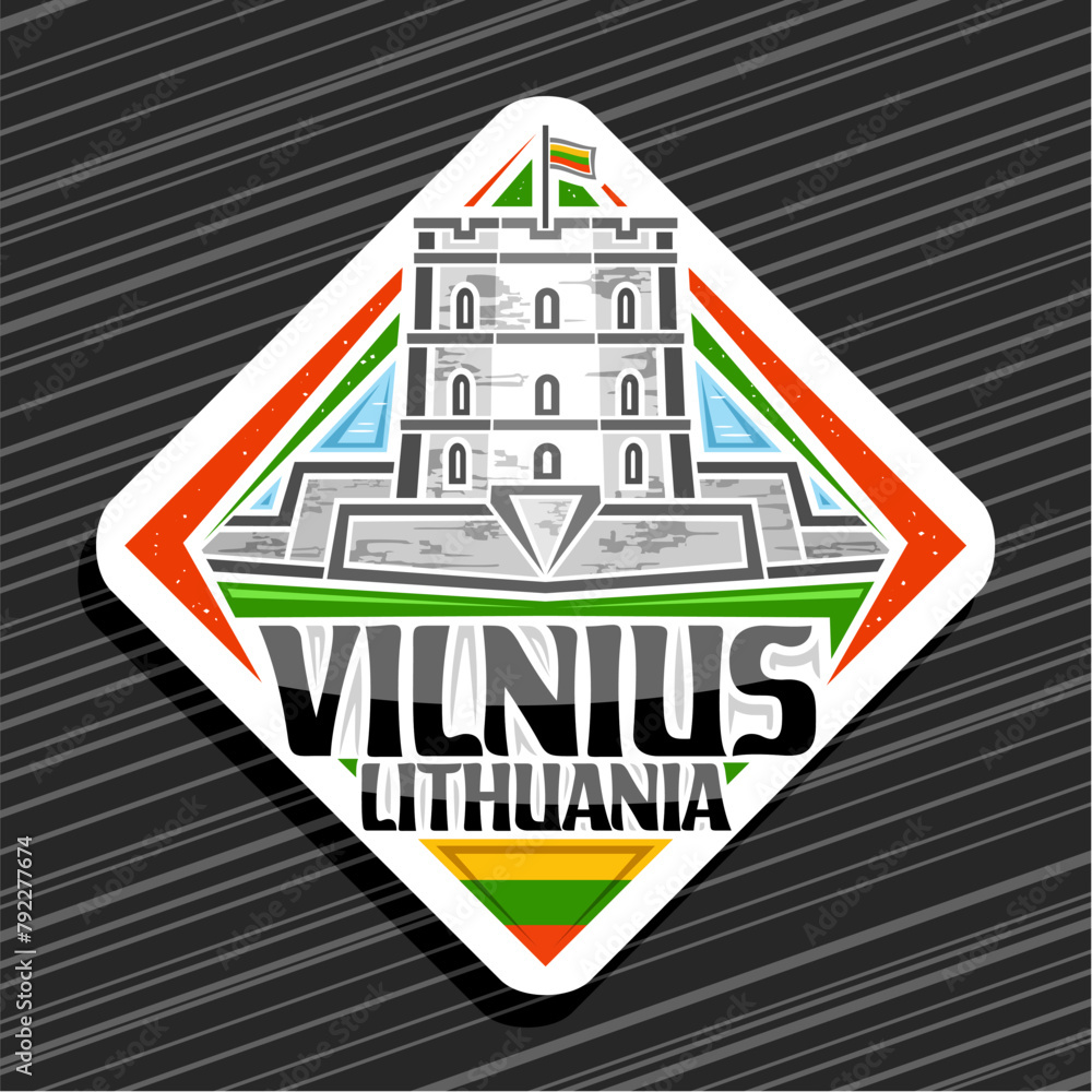 Vector logo for Vilnius, white rhomb road sign with line illustration ...