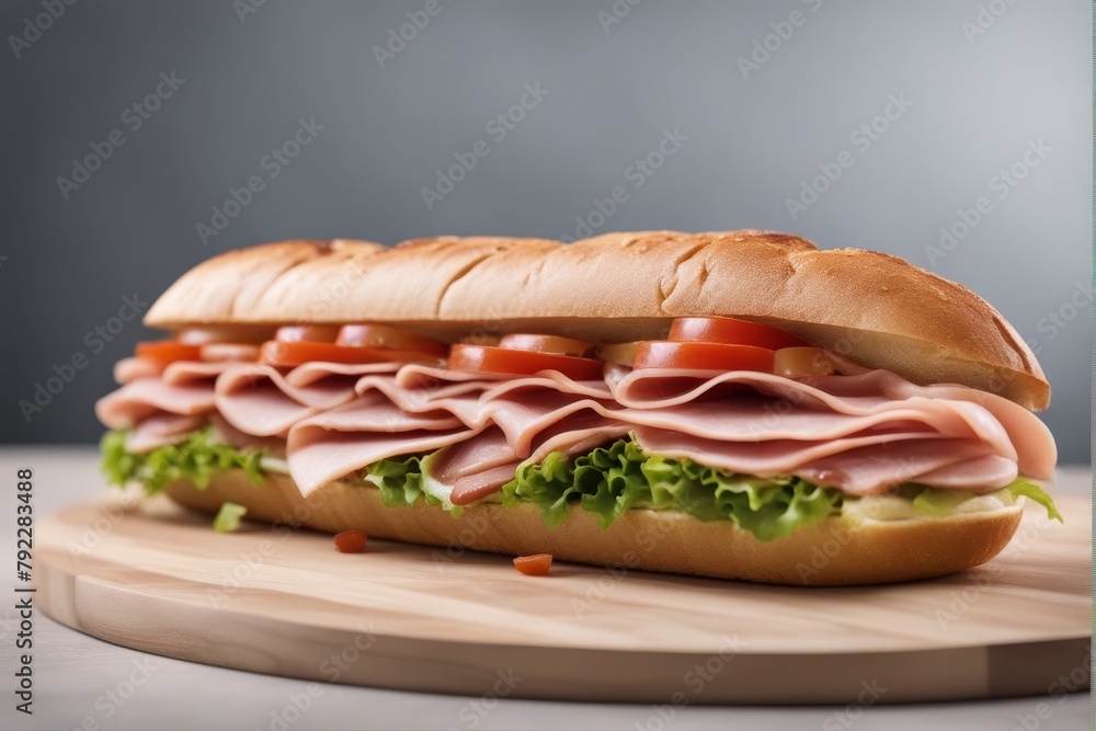 'footlong ham swiss submarine sandwich isolated white cheese fast food ...