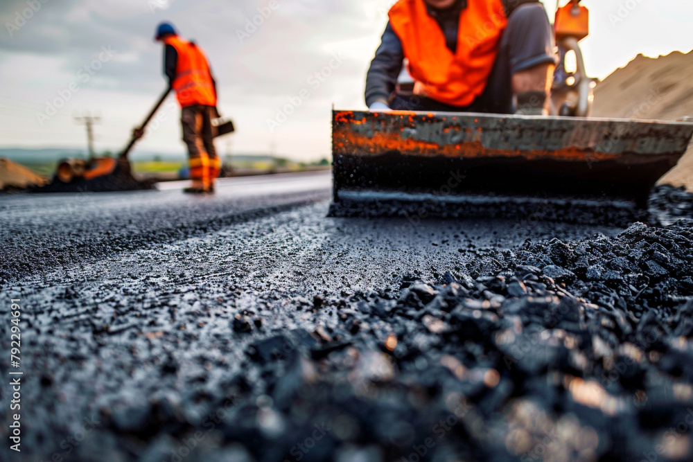 Civil engineer overseeing the roadway paving process, with a focus on ...
