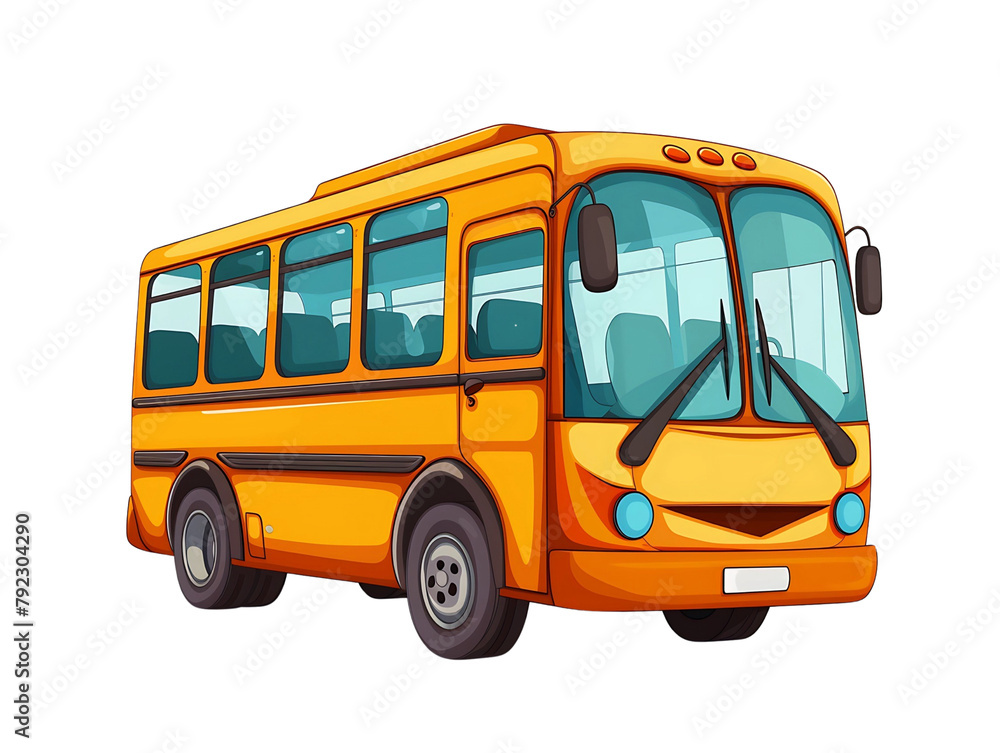 Bright yellow school bus in cartoon style isolated on white background ...
