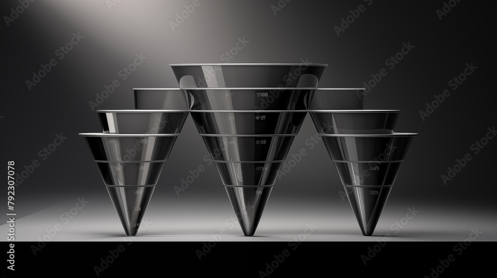 A monochromatic funnel graphic with varying shades of gray ...