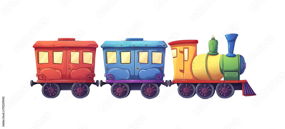 Colorful cartoon train with locomotive and two carriages, vector ...