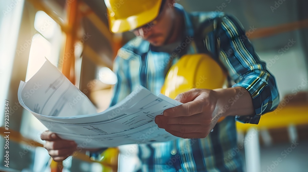 Engineering working with drawings inspection on laptop in the office ...