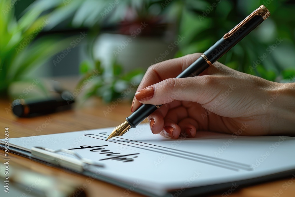 Zoomed-in on the hands of a startup founder writing a heartfelt thank ...