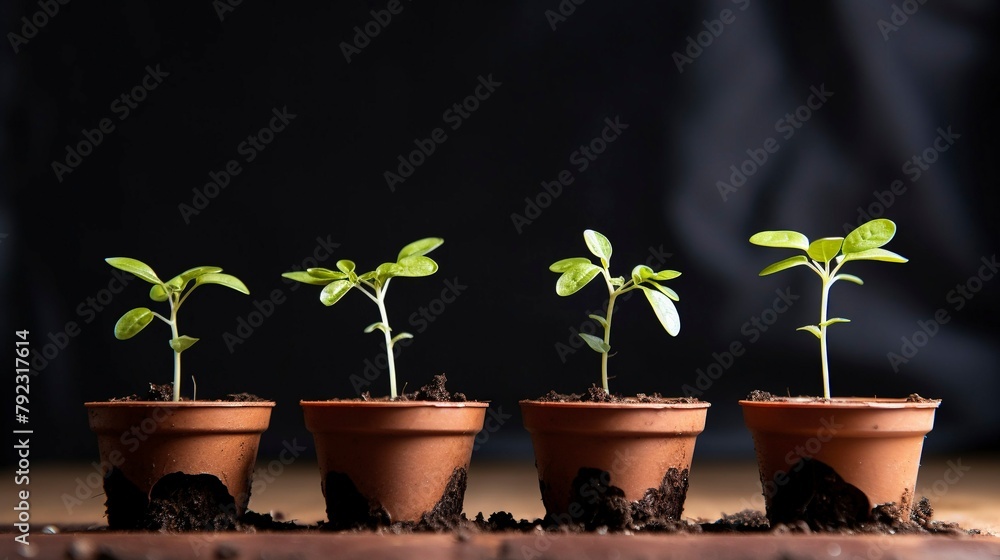 Timelapse style sequence of a small plant sprouting in a terracotta pot ...