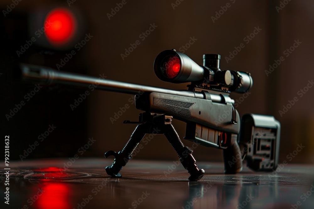 Contemporary 22lr sniper rifle with scope on bipod for shooting long ...