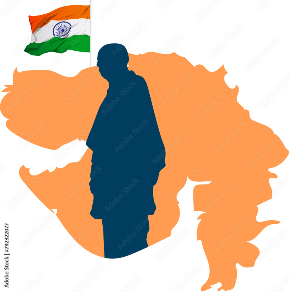 Vector illustration of Sardar Patel silhouette with gujarat map on ...