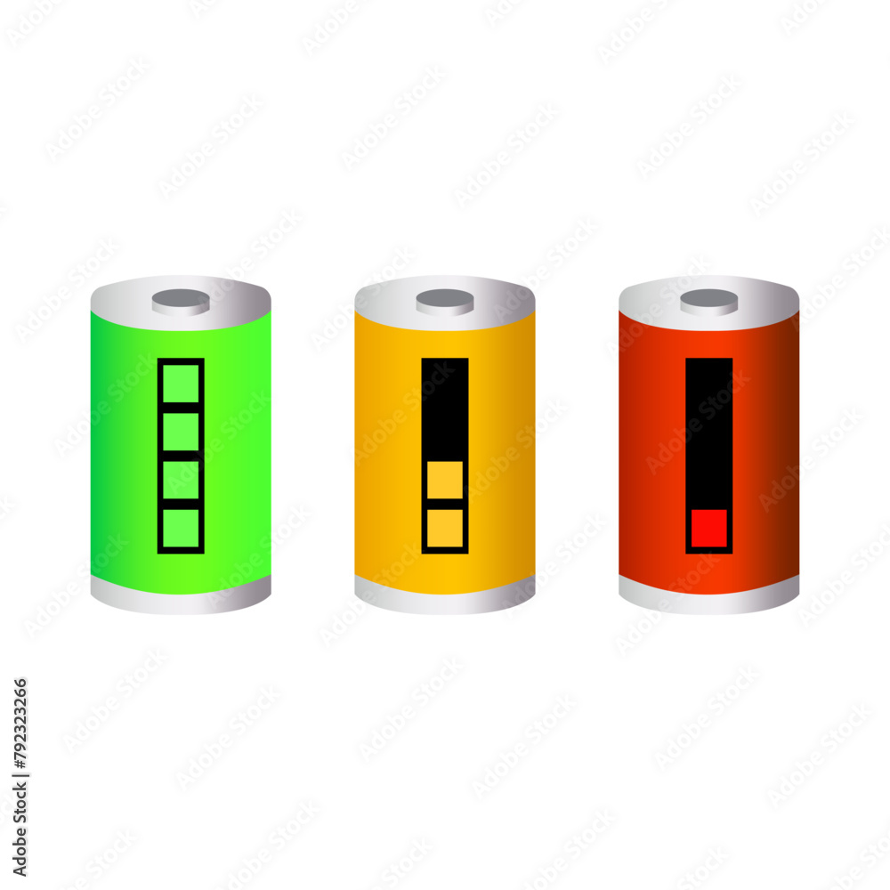 Battery icon in color. Fully, half and minimum charged. Charge mobile ...