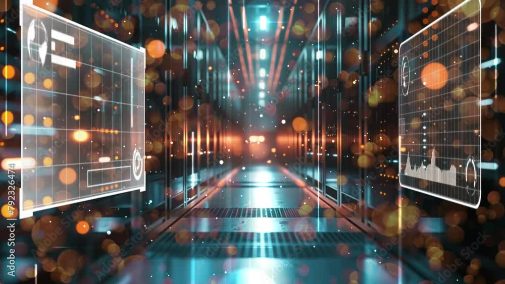 datacenter technology background. servers data center room with bright ...