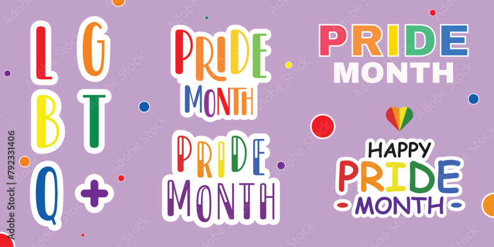 Pride month LGBTQ fonts Print element set. LGBTQ community with rainbow, color, quote., Elements ...