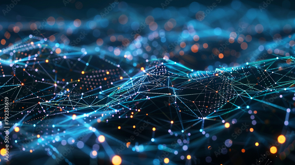 A mesh of digital connections, forming an abstract technological ...