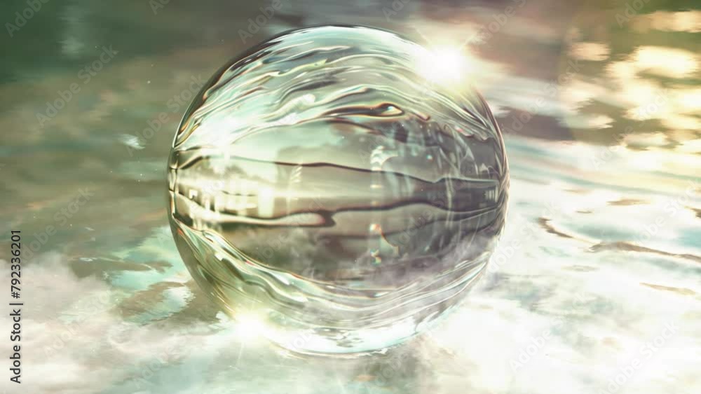 realistic render of a spherical shape with glass material. round shape ...