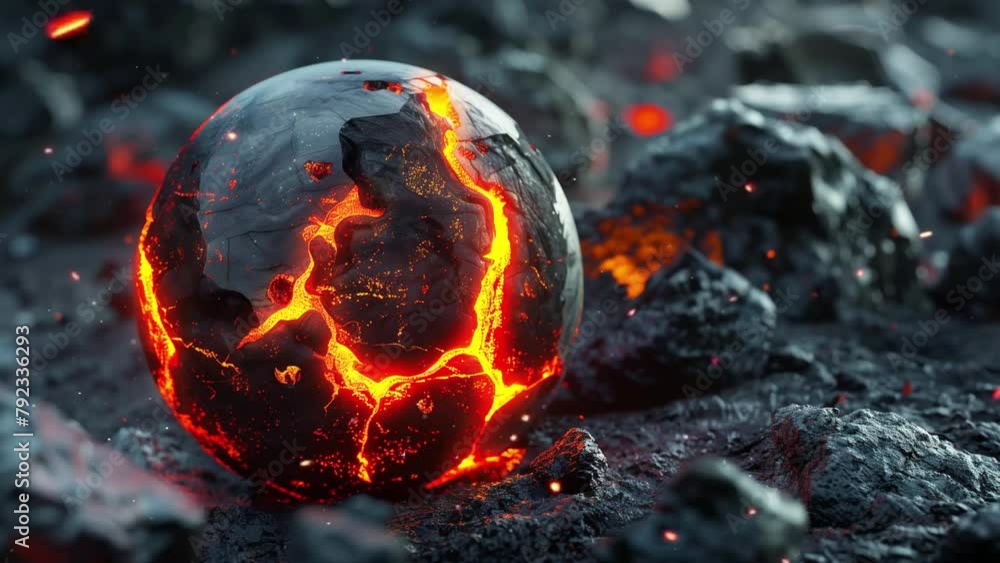realistic render of a spherical shape with lava material. seamless ...