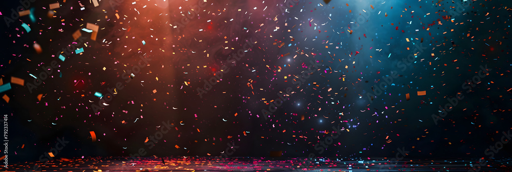 a dark limbo background with a few colorful confetti falling from above ...