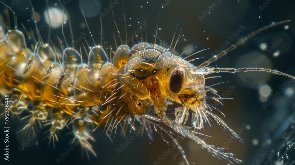 A zoomedin photo of a microscopic caddisfly larva its tiny segmented ...