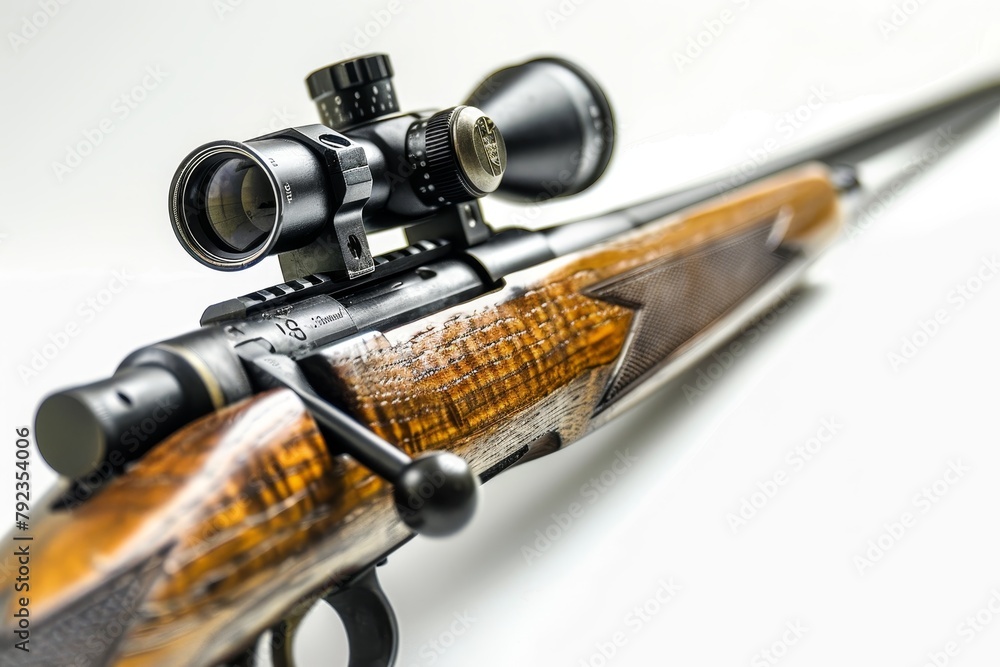 Modern bolt action scout rifle with optical sights on white background ...