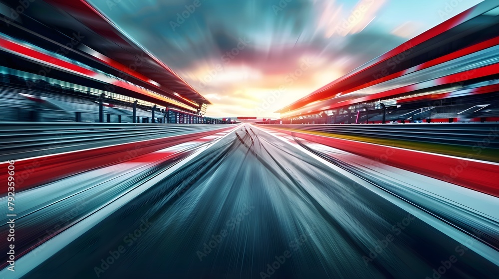 Grandstand stadium overlooks the F1 racing track circuit, with road ...