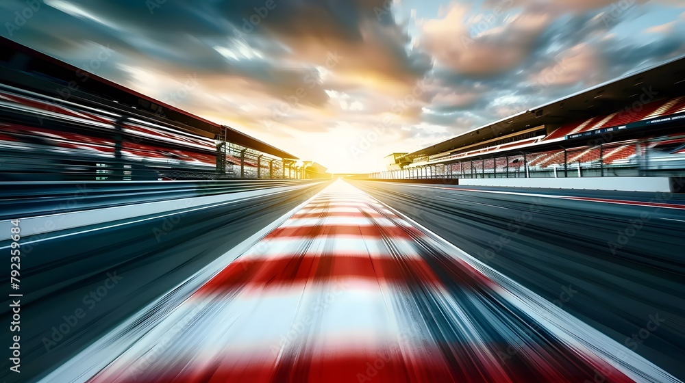 Grandstand stadium overlooks the F1 racing track circuit, with road ...