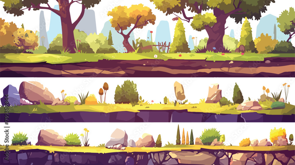 Seamless cartoon vector landscape design set. Groun Stock Vector ...