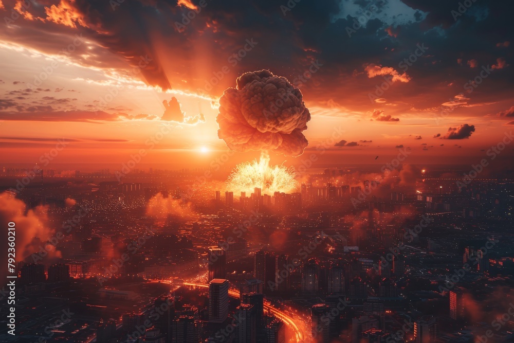 Nuclear explosion in a big city. Concept of nuclear war. Third World ...