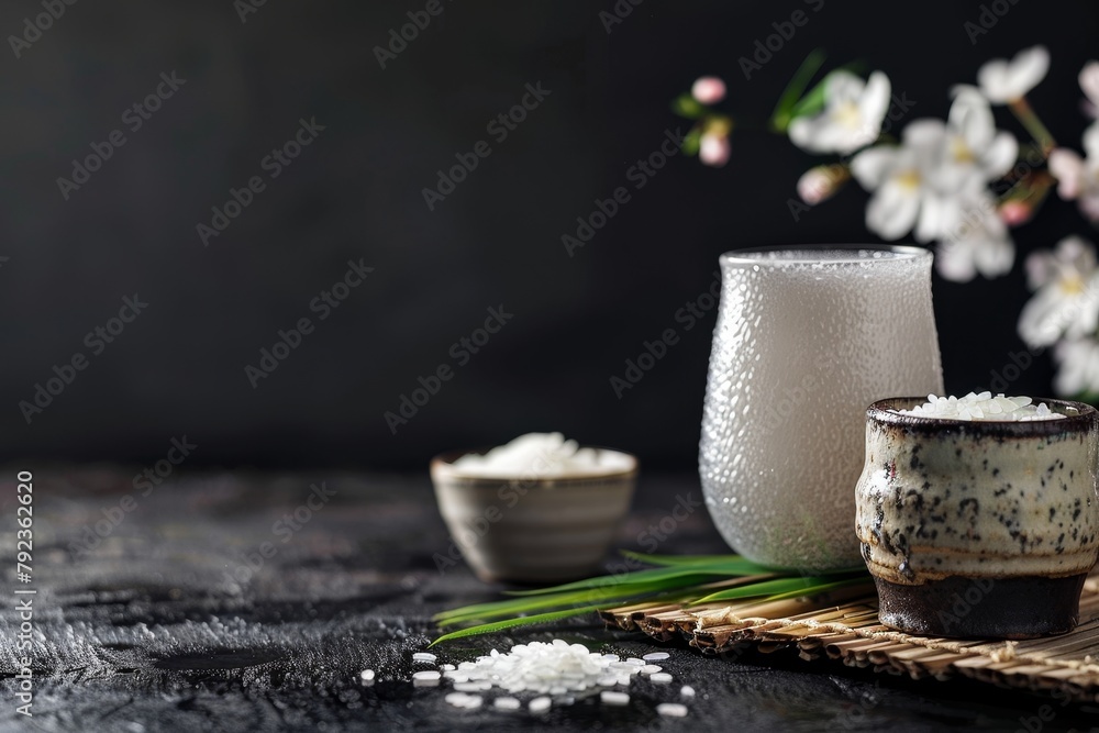 Traditional Japanese sake hot and made from rice water and k ji with ...