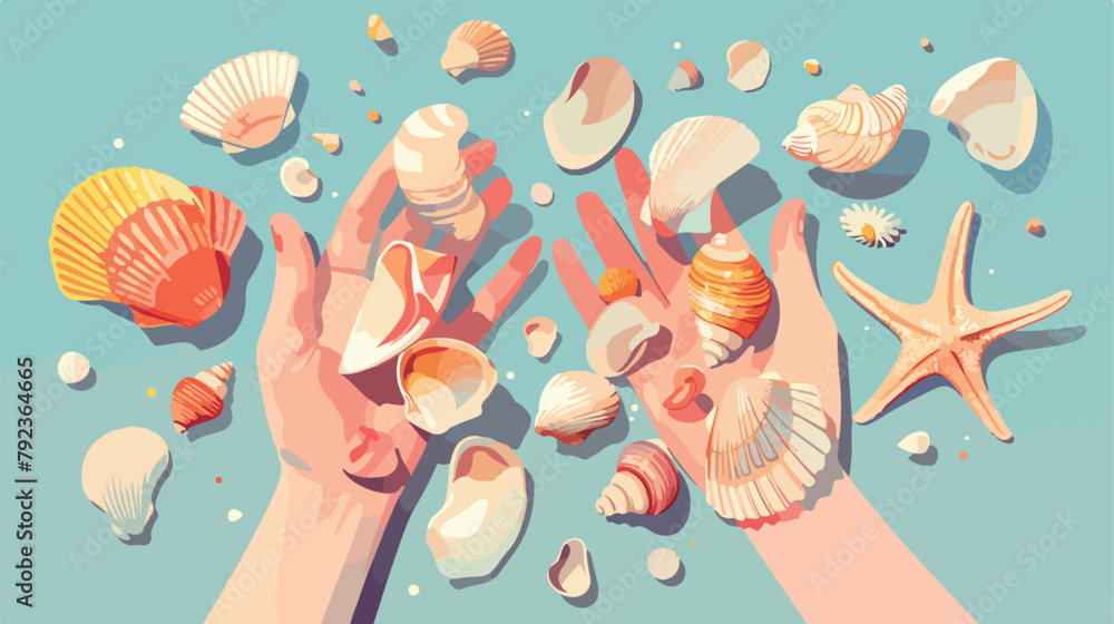 Seashells in Hands Clipart 2d flat cartoon vactor i Stock Vector ...